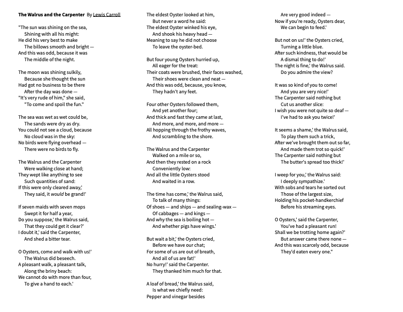 Words in a Poem: The Walrus and the Carpenter | Tuva